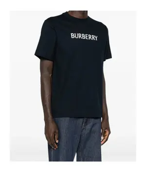Burberry Logo Printed Crewneck T-shirt - Navy