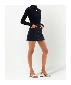 COURREGES High Neck Knitted Jumper With Logo Detail - Black