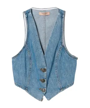 TWINSET Fitted Denim Waistcoat With Metal Button Detail