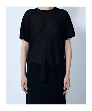 TOTEME Crewneck Knitted T-shirt With Short Sleeves - Black