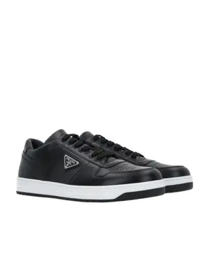 Prada Downtown Enamel Triangle Logo Sneakers - Black