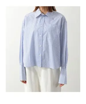 Celine Cropped Striped Cotton Poplin Shirt