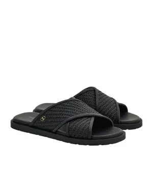 FERRAGAMO Gancini Woven Leather Sandals - Black