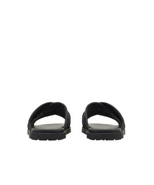 FERRAGAMO Gancini Woven Leather Sandals - Black