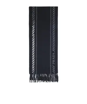 Prada Fringed Knitted Scarf - Black