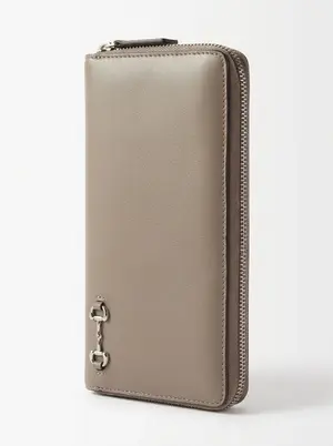 Gucci Zip Around Wallet With Horsebit - Beige