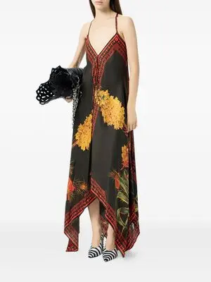 Blumarine V-neck Spaghetti Strap Asymmetrical Hem Slip Dress