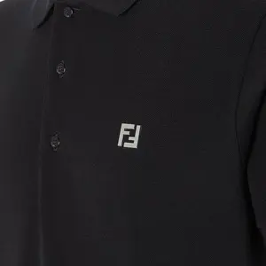 Fendi Logo Plaque Short-sleeve Polo Shirt - Black