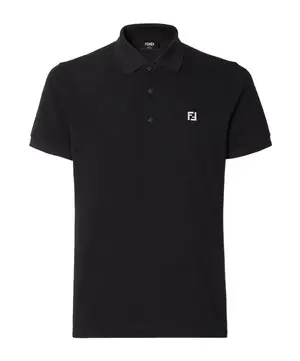 Fendi Logo Plaque Short-sleeve Polo Shirt - Black