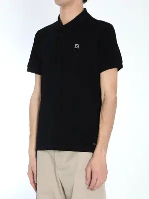 Fendi Logo Plaque Short-sleeve Polo Shirt - Black