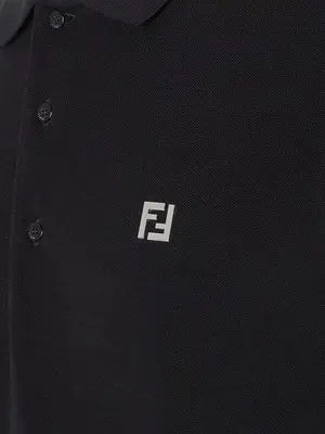 Fendi Logo Plaque Short-sleeve Polo Shirt - Black