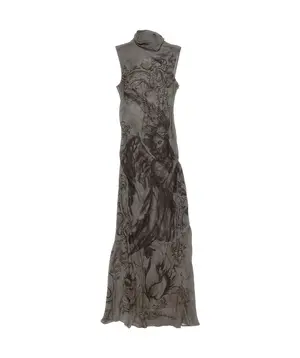 Acne Studios Printed Mesh Maxi Dress - Mud Grey