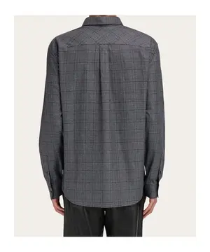 FERRAGAMO Embroidered Checked Oxford Shirt - Black