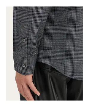 FERRAGAMO Embroidered Checked Oxford Shirt - Black