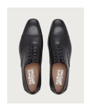 FERRAGAMO Lace-up Perforated Business Dress Shoes - Black