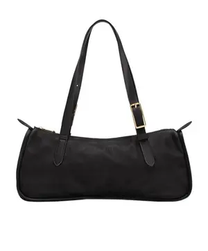 Longchamp Logo Debossed Zip-up Shoulder Bag - Black