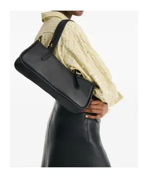 Longchamp Logo Debossed Zip-up Shoulder Bag - Black