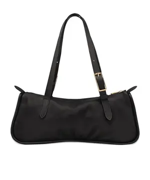Longchamp Logo Debossed Zip-up Shoulder Bag - Black