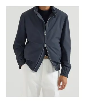 Brunello Cucinelli Elasticated Hem Zipped Bomber Jacket - Blue