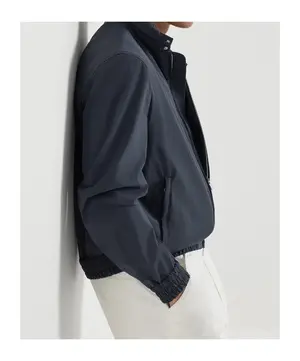 Brunello Cucinelli Elasticated Hem Zipped Bomber Jacket - Blue