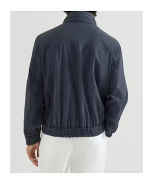 Brunello Cucinelli Elasticated Hem Zipped Bomber Jacket - Blue
