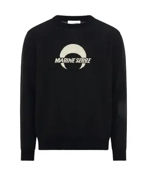 MARINE SERRE Logo Intarsia Crewneck Knitted Jumper - Black