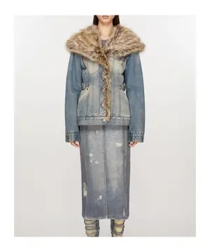 Acne Studios Denim Jacket With Faux Fur Collar