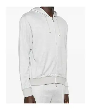 Eleventy Long Sleeve Zip Up Hooded Sweatshirt - White