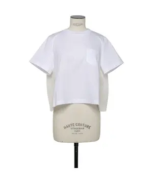 Sacai Cotton T-shirt With Chest Pocket And Splicing Detail