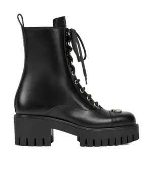 GUCCI Gucci GG Embossed Lace-Up Ankle Boots