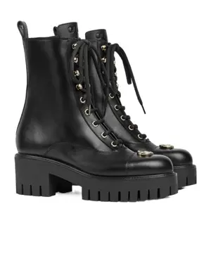 Gucci Gg Embossed Lace-up Ankle Boots