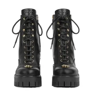 Gucci Gg Embossed Lace-up Ankle Boots