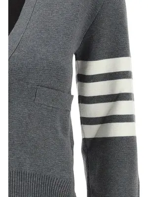 Thom Browne 4-bar V-neck Knit Cardigan - Medium Gray