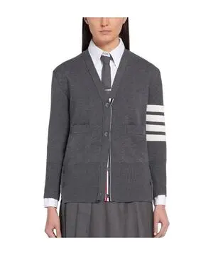 Thom Browne 4-bar V-neck Knit Cardigan - Medium Gray