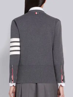 Thom Browne 4-bar V-neck Knit Cardigan - Medium Gray