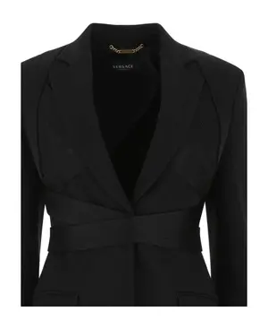 Versace Belted Single-breasted Jacket With Logo Detail