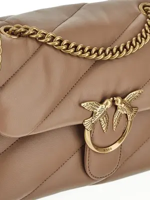 Pinko Love Puff Classic Shoulder Bag With Logo Plaque - Brown