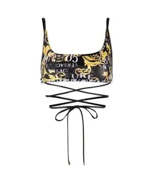 Versace Logo Detailed Tie Fastened Cropped Top