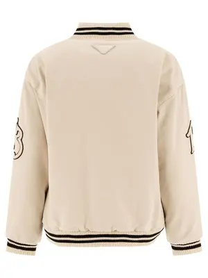 Prada Button-up Bomber Jacket With Embroidered Detailing - Ivory