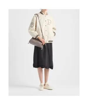 Prada Button-up Bomber Jacket With Embroidered Detailing - Ivory