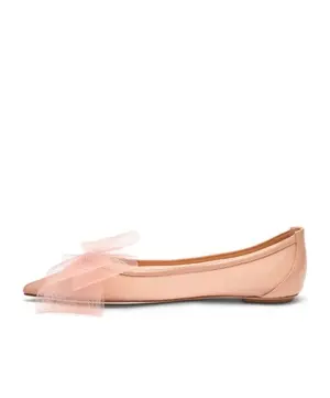 STUART WEITZMAN Leather Ballerina With Mesh Bow Detailing