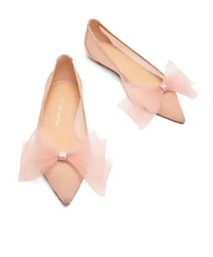 STUART WEITZMAN Leather Ballerina With Mesh Bow Detailing
