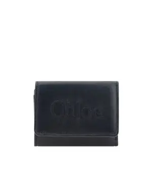 Chloé Logo Embroidered Tri-fold Wallet - Black