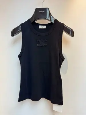 Celine Triomphe Ribbed Cotton Tank Top