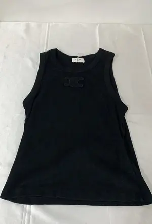 Celine Triomphe Ribbed Cotton Tank Top
