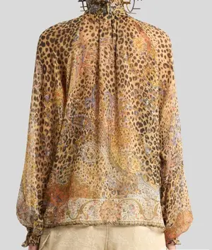Etro Printed Silk Blouse With Ruffled Neckline - Nude