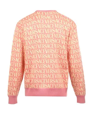 Versace Long-sleeved Crew Neck Logo Jacquard Sweater - Pink