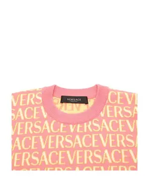 Versace Long-sleeved Crew Neck Logo Jacquard Sweater - Pink