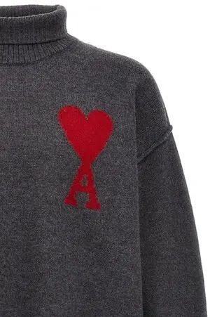 AMI Paris De Coeur Intarsia Knit Roll Neck Jumper
