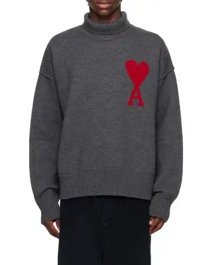 AMI Paris De Coeur Intarsia Knit Roll Neck Jumper